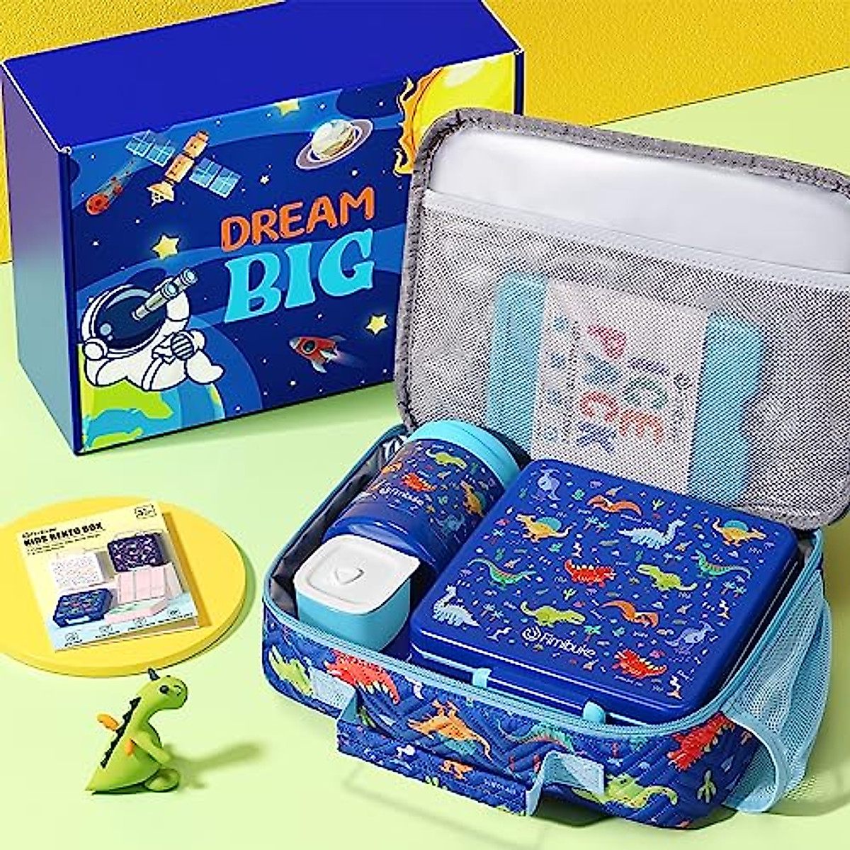 Fimibuke Kids Bento Lunch Box with 4 Compartments, Insulated lunch Bag, Stainless Steel Vacuum Thermos Food Jar, Ice Pack & Utensils Set, Birthday Gifts for Aged 3-12 Back to School Toddler Girls Boys