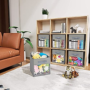 DIMJ Cube Storage Bins, 3 Packs Clear Window Fabric Storage Bin Organizer for Closet Shelves Home Storage Cubes Organizer with Handles
