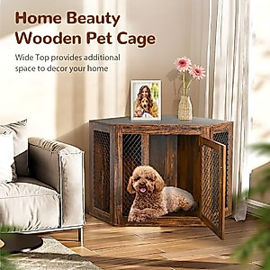 BOEASTER Corner Dog Crate Furniture, Wooden Dog Kennel End Table with Door Furniture Style Dog House Pet Crate Indoor Use for Small Medium Dogs