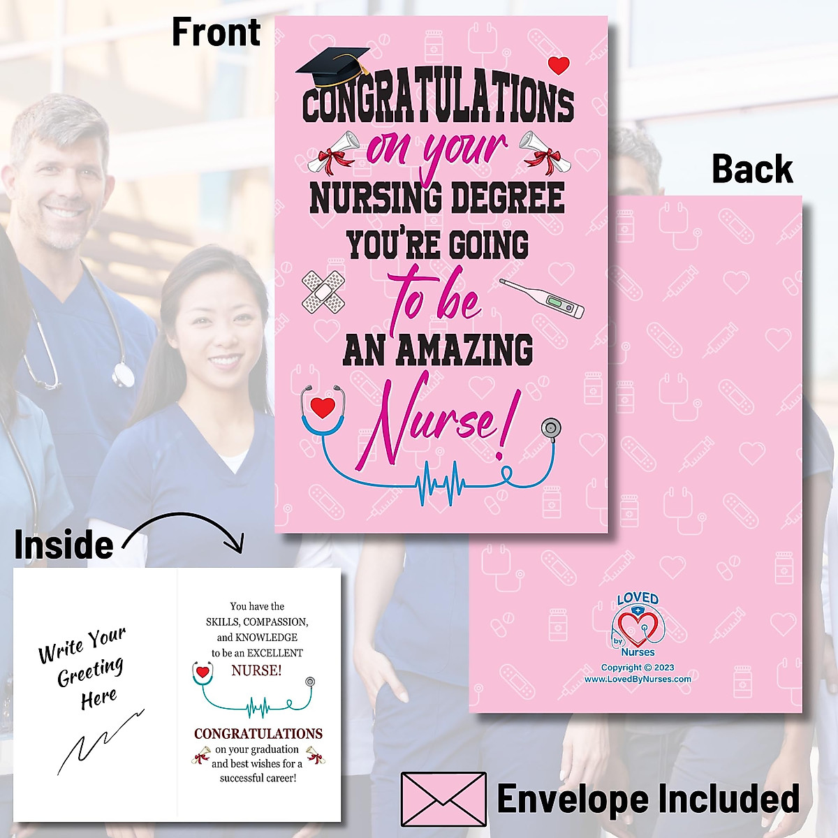Nursing Degree Graduation Congratulations Greeting Card – Honor The Grad In Your Life With A Heartfelt Message - Pink