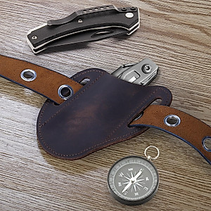 Okllen Set of 2 Leather Knife Sheaths for Belt, Pocket Knife Sheath, EDC Leather Sheath Folding Knife Holster for 5" Folding Knives, Pocket Knives, Black& Brown
