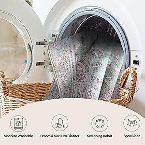 Vhong Washable Area Rugs Boho Vintage Modern Neutral Small Carpet Green and Pink High Traffic Rugs 3×5 for Dinning Room Living Room Bedroom Farmhouse Non Slip