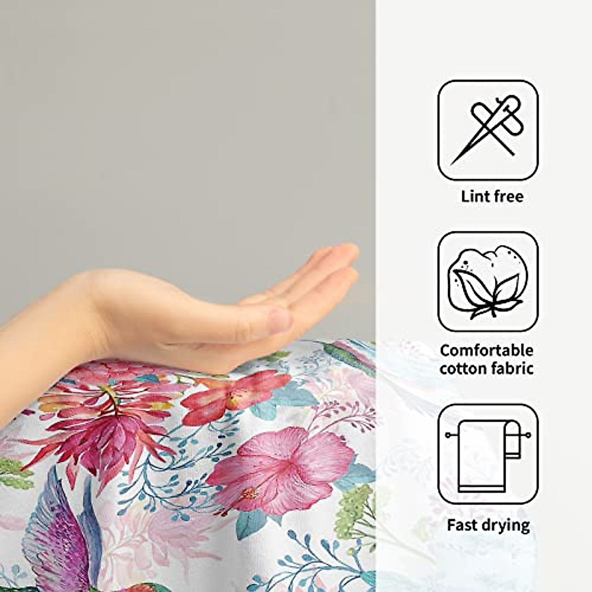 Pink Blue Floral Hand Towels Hummingbird Wild Floral Kitchen Dish Towel Set of 2 Spring Summer Decor Towel Set for Bathroom, Hotel, Gym and Spa