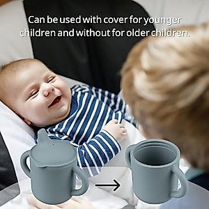 Mintlyfe Baby Trainer Cup, Pack of 2 Food Grade Silicone Training Cup with Anti-Drop Straw and Non-Slip Handes, BPA-Free, Unbreakable, Spill Proof Sippy Cup for Toddlers, 4 oz (Sage/Ether)