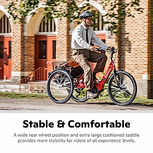 Schwinn Meridian Adult Tricycle Bike, Mens and Womens Three Wheel Beach Cruiser, 26-Inch Wheels, Low Step-Through Frame, Wide Seat, Rear Folding Basket, 1-Speed, Red