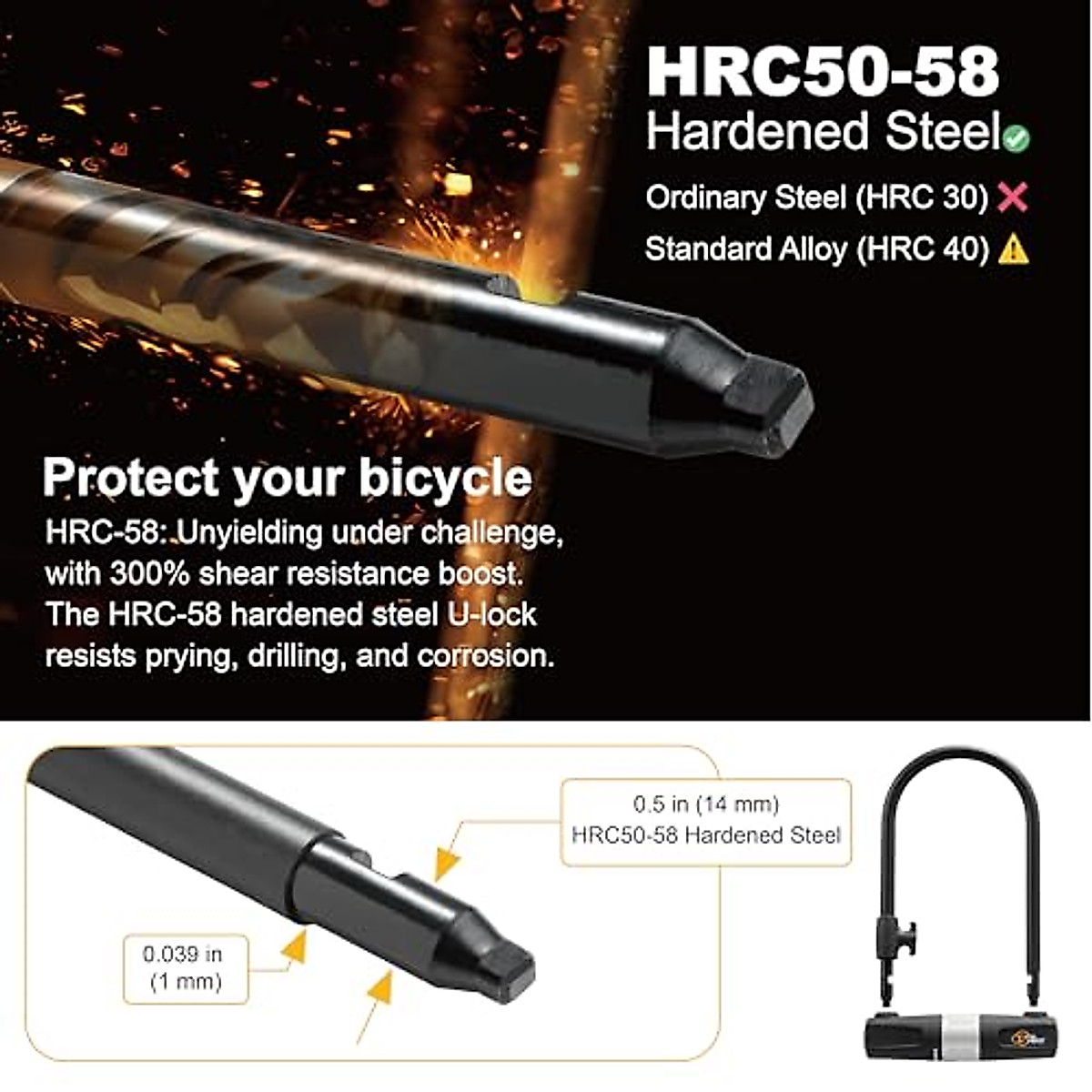 Via Velo 2 Bicycle U-Lock Set, Same Key System 4 Keyed Alike Keys, Heavy Duty Sold Secure 14mm Shackle and 10mm x 1.8m Cable with Mounting Bracket for Road Bike Mountain Bike Folding Bike