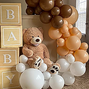 DIY Birthday Baby Shower Decorations - 4pcs Wood Grain Paper Boxes with BABY+A-Z letters,Party Boxes Block for Baby Shower Birthday Gender Reveal Graduation Teddy Bear Baby Shower Party Supplies