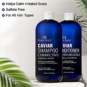Botanic Hearth Caviar Shampoo and Conditioner Set - Sulfate Free, Shampoo Enriched with Keratin & Conditioner with Silk Protein - for Men and Women - Safe for Color Treated Hair - 16 fl oz each
