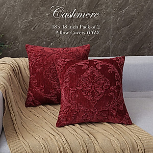 HPUK Embroidered Boho Throw Pillow Covers 18x18 inch, Set of 2 Emroidery Accent Couch Pillows for Living Room, Bedroom, Sofa, Chair, Wine