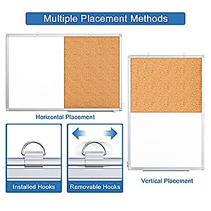 Dry Erase Board and Cork Board Combo, Magnetic White Board Combination Bulletin Board for Office Wall, 36 x 24 Inches Push Pin Whiteboard Vision Board for Home Office with 3 Marker 1 Erase 6 Magnet