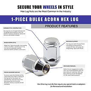 Wheel Accessories Parts 20 Pcs M14x1.5 14x1.5 Thread Bulge Acorn 35mm 1.38" Long Lug Nuts Chrome 3/4" 19mm Hex Fits 2010+ Chevy Camaro | Dodge Charger Challenger | 2014+ Ford Mustang