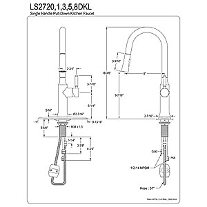 Kingston Brass LS2720DKL Kaiser Pull-Down Sprayer Kitchen Faucet, 8 Inch in Spout Reach, Matte Black