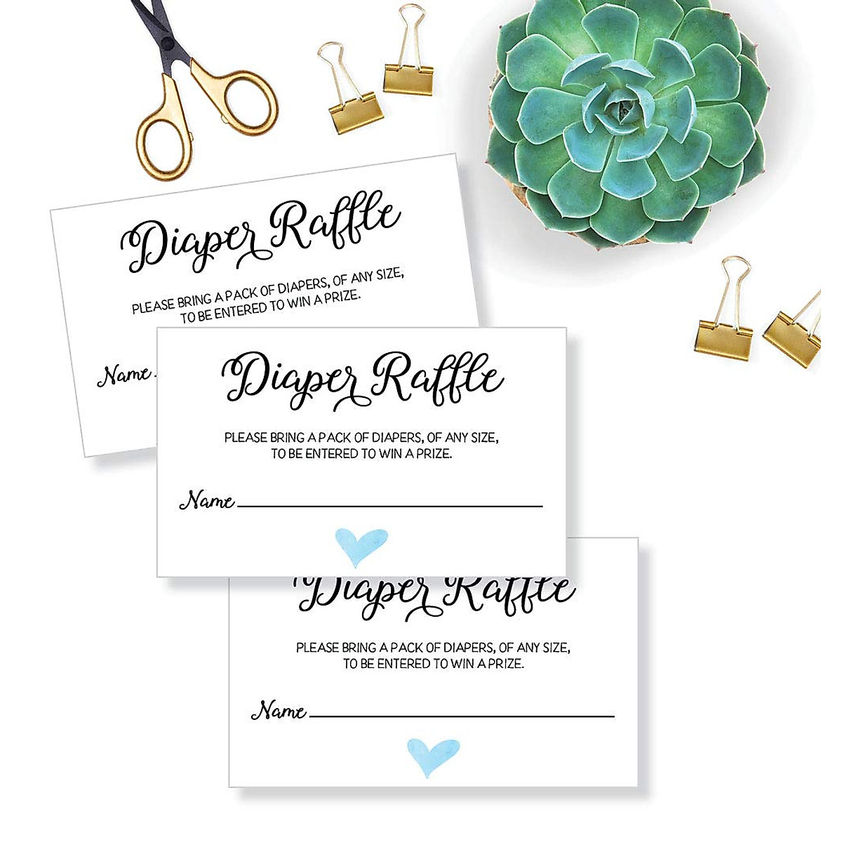 50 Diaper Raffle Ticket Lottery Insert Cards for Blue Boy Heart Baby Shower Invitations, Supplies and Games for Baby Gender Reveal Party, Bring a Pack of Diapers to Win Favors, Gifts Prizes (50-Cards)