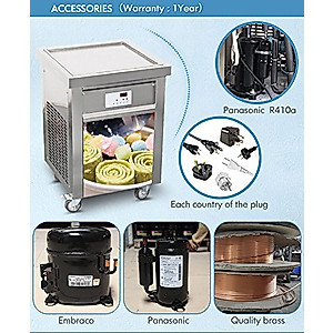 Kolice Commercial ETL NSF UL certificated 21"x21"(52x52cm ) single square ice pan fried ice cream machine, frozen yogurt roll ice cream machine, fry ice cream roll machine-auto defrost, smart AI temperature control
