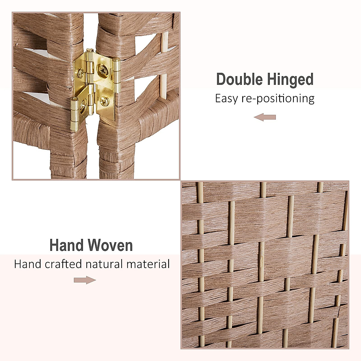 HOMCOM Room Divider, 6 Panel Folding Privacy Screen, 6FT Tall Portable Wicker Weave Partition Wall Divider for Bedroom, Home Office, Natural