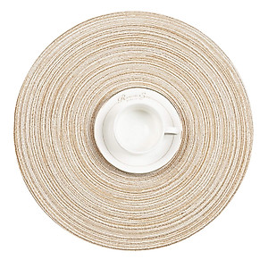 SHACOS Round Braided Placemats Set of 4 Round Table Mats for Dining Tables 15 inch Washable (Beige, 4)