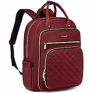 LOVEVOOK Laptop Backpack for Women, 15.6 Inch Computer Backpack for Teacher Nurse with Water Resistant, Lightweight Travel Work Backpack with USB Charging Port, Quilted Commuter Backpack purse, Wine