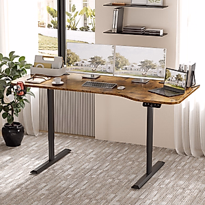 JUMMICO Standing Desk Electric Adjustable Desk Large 63 x 29.5 Sit Stand Up Desk Home Office Computer Desk Memory Preset with T-Shaped Metal Bracket and Holes for Routing Cables, Brown