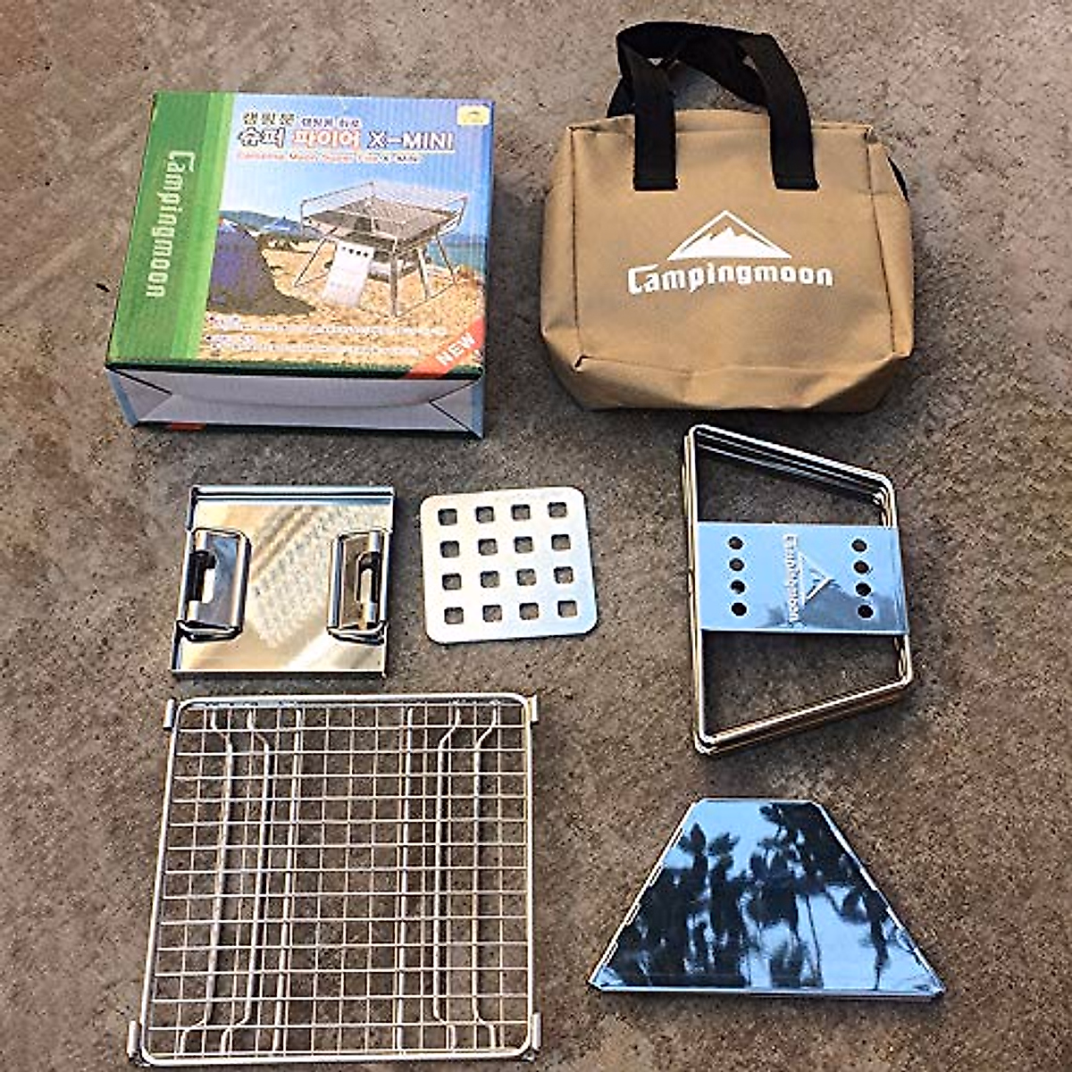 Campingmoon Foldable BBQ Grill, Portable Charcoal Grill, Stainless Steel Wood Burning Stove, Barbecue Cooking Stove for Outdoor/Garden/Camping/Picnic/Party (X-MINI)