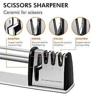 JCHOPE Knife Sharpeners, 4 in 1 Kitchen Blade and Scissors Sharpening Tool, Powerful Professional Chef's Kitchen Knife Accessories, Manual Knife Sharpener Kitchen