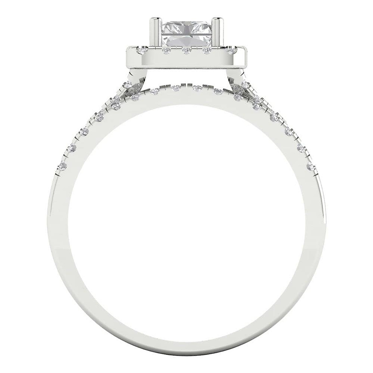 1.57ct Emerald Cut Clear Simulated Diamond 14k White Gold Halo Solitaire W/Accents Wedding Bridal Ring Band Set Sz 11
