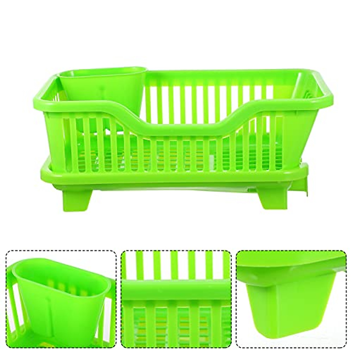 Hemoton Dish Drainer Rack Dish Drying Rack Utensil Cutlery Holder Over Sink Dish Rack Basket Shelf Chopsticks Holder for Kitchen Counter Organiser Green