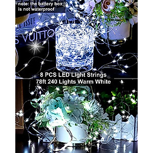 8 Pack Solar String Lights Outdoor Waterproof Each 240 Led 78ft Solar Fairy Lights Outdoor 8 Mode Led Solar Outdoor Lights Tree Lights Waterproof Copper Wire Lights for Tree Garden Yard(Cool White)