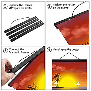 Radezon 16 inch Wide Magnetic Poster Hanger Frame, 16x20 16x24 16x22 Wood Frame for Posters, Prints, Photos, Pictures, Maps, Scrolls, and Artwork - Wall Hanging Wooden Frame