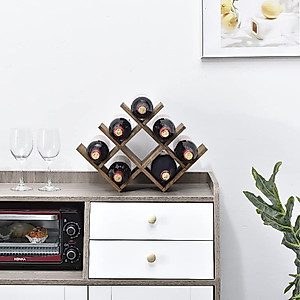 KIRIGEN 8-Bottle Countertop Wine Rack - Wine Bottle Holder for Bar Table/ Wine Cabinet Free Standing - Wood 3-Tier Wine Display and Storage Shelves Dark Brown XHJJ3-DBR