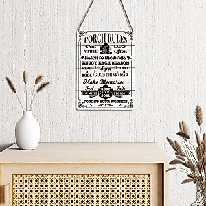 Farmhouse Porch Wooden Sign Wall Decor Rustic Porch Rules Chat Awhile Laugh Often Wood Plaque Hanging Sign Decoration for Home Door 8"x10"
