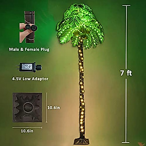Lighted Palm Trees, 7FT 187 LED Artificial Palm Tree with 5 Coconuts, Light Up Tropical Palm Trees for Indoor, Outdoor, Garden, Patio, Christmas Party, Pool, Beach Decor