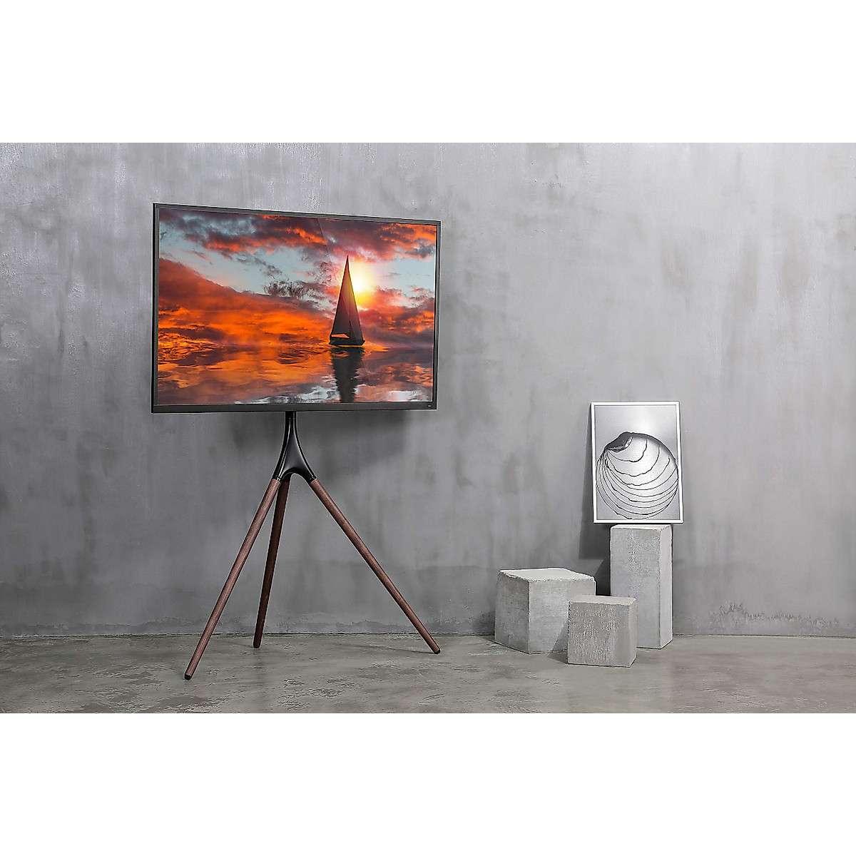 TechOrbits Tripod TV Stand with Mount - Non-Slip TV Mount Stand for Floor, Universal Fit, 45" to 65" TVs, Height Adjustable W/ 360 Degree Swivel, TV Stand for Bedroom, Living Room