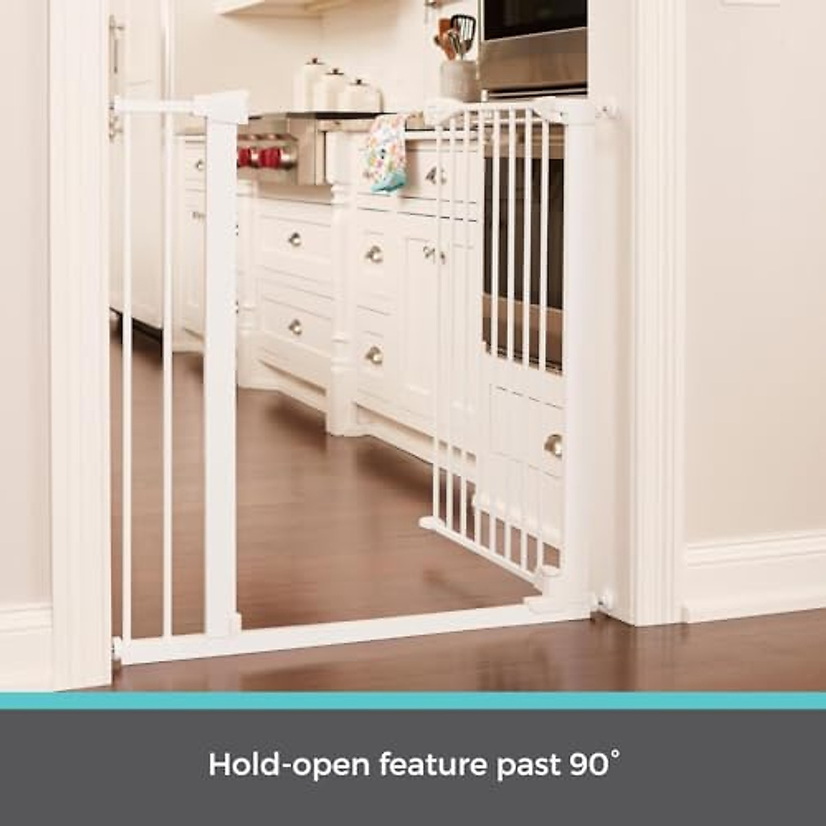 Toddleroo by North States Tall Bright Choice Auto-Close Baby Gate with Door. Pressure Mounted Baby Gate for Doorways, Child Gate Fits Openings 29.75” to 40.5” Wide. (36" Tall, White)