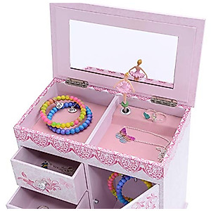 Jewelkeeper Ballerina Musical Jewelry Box with 3 Pullout Drawers, Ballet Slipper Design, Swan Lake Tune