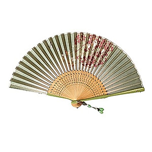 PHONME Decoration Folding Fan Folding Hand Fans for Women Handheld Folding Fan Light Green Hand Fan Vintage Bamboo Silk Fans for Decoration Party Gift Elegant Hand Fan Vintage style