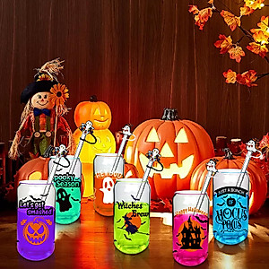 ANOITON Halloween Cups - Halloween Decorations Indoor Halloween Mug with Ghost Witch Decor Hocus Pocus Tumbler Halloween Party Supplies 18oz High Borosilicate Can Shaped Glass Cups Mug Tumbler