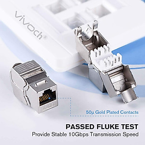 10 Pcs Cat7 Keystone Jack, Cat7 RJ45 FTP Tool-Less Type Zinc Alloy Module Shielded Keystone Jack Adapter 10 Gigabit Modular Jack