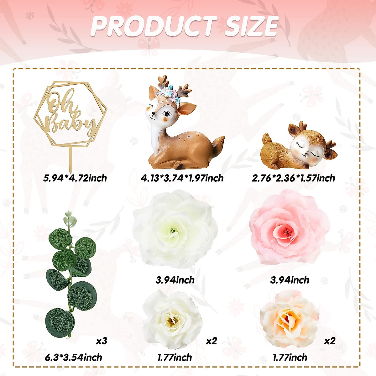 12 Pcs Deer Cake Toppers Deer Figurines Woodland Cake Toppers Baby Shower Deer Cake Topper Oh Deer Cake Topper Baby Girl Woodland Baby Shower Decorations Boho Cake Decorations (Elegant Style)