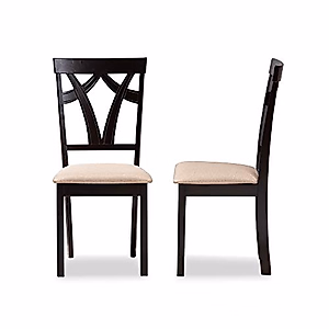 Baxton Studio Sylvia Dining Chair and Dining Chair Sand Fabric Upholstered and Espresso Brown Finished Dining Chair