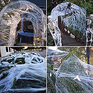 TAOMOCO 1200 sqft Halloween Spider Web Decorations Super Stretch White Webbing Spooky Cobwebs with Fake Spiders for Indoor Outdoor Halloween Party Decorations Bar Haunted House