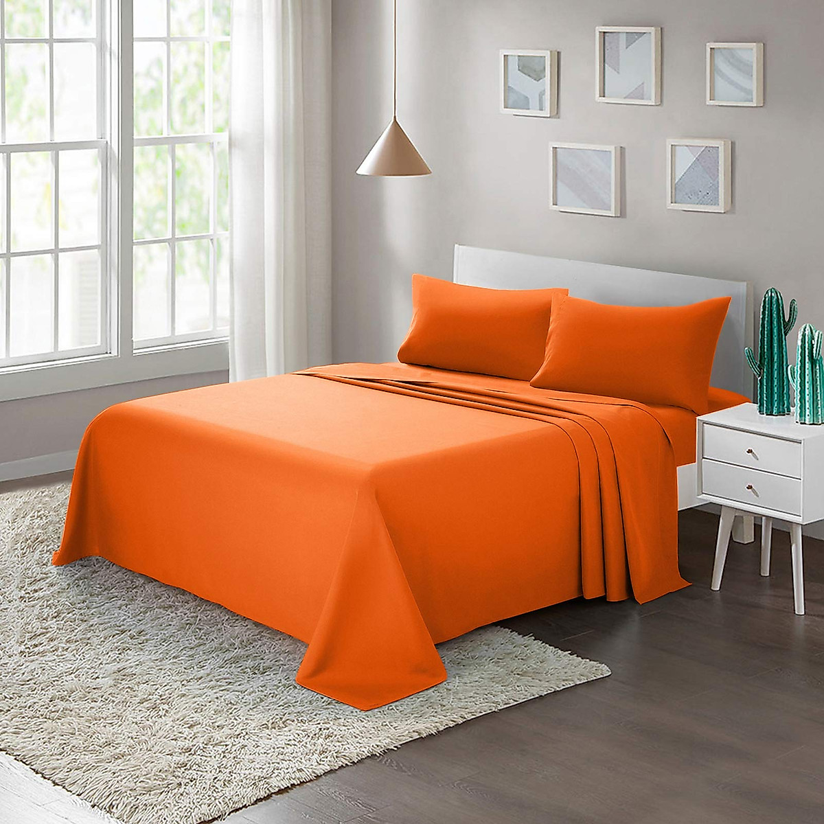 ARTALL Soft Microfiber Bed Sheet Set 4-Piece with Deep Pocket Bedding - King, Orange