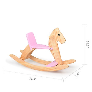 KRAND Wooden Rocking Horse Baby Ride On Toy for Toddler Rocking Horse Classic Design with Pedal and Safe backrest for Toddlers (Pink)