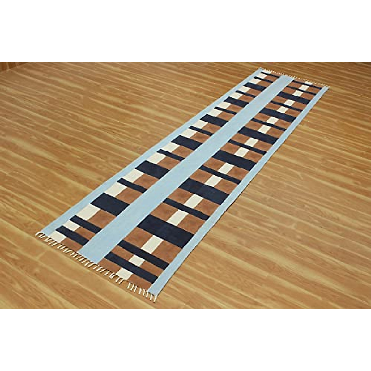 Casavani Hand Block Printed Cotton Dhurrie Geometric Black & Multicolor Area Dhurrie Best Uses For Home/Office 4x6 Feet Rugs for Bedroom,Living Room,Kids Room,Bathroom,Kitchen,Porch 6x12 Feet Runner