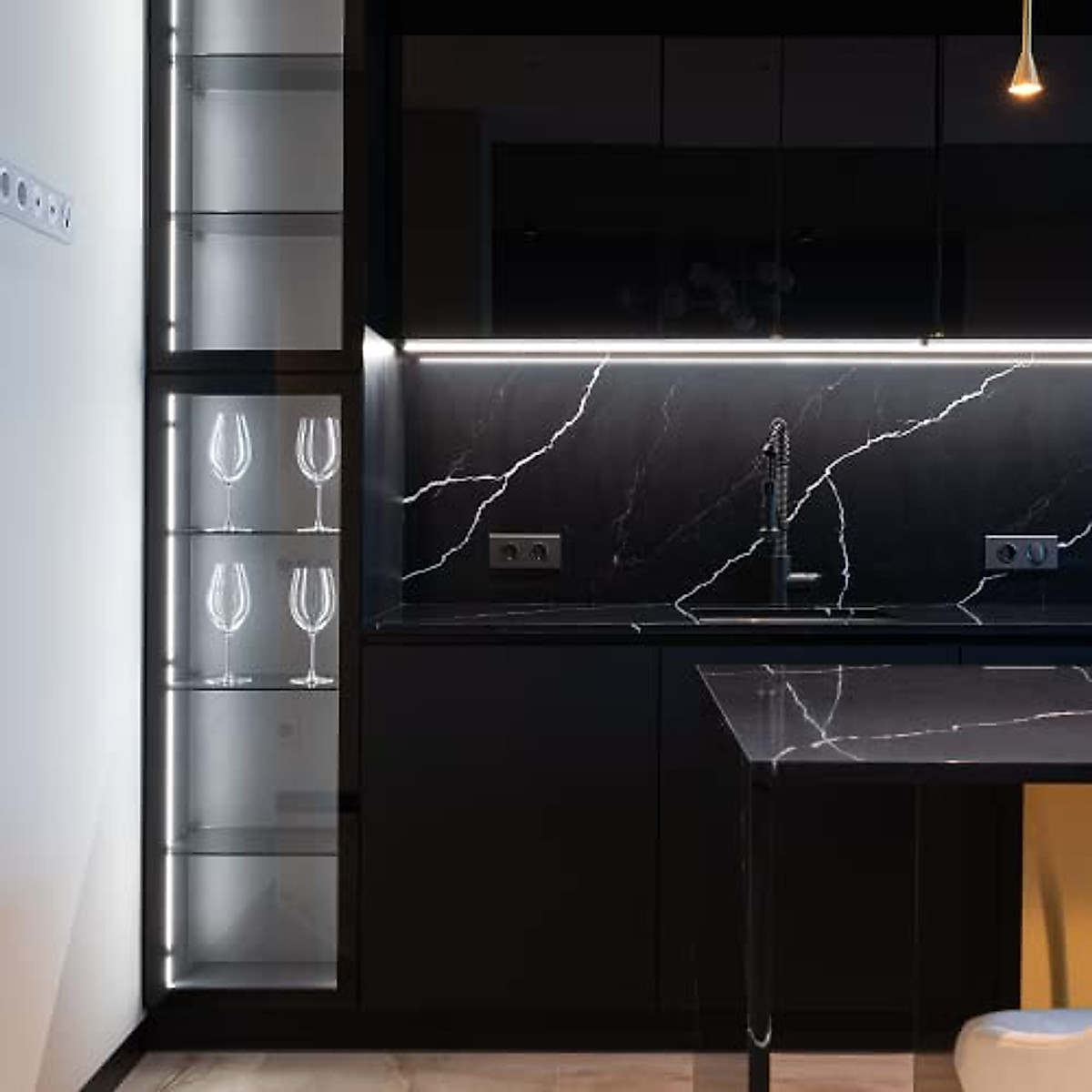 HYPERTAI Black Wallpaper, 12 Inch x 78.7 Inch Self Adhesive Peel and Stick Wall Paper Removable Kitchen Wallpaper Vinyl Black Wallpaper Cabinet Furniture Countertop Shelf Paper