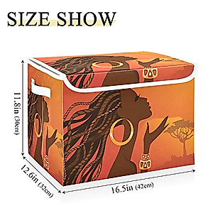 Beautiful African Woman Storage Bins with Lids for Organizing Lidded Home Storage Bins with Handles Oxford Cloth Storage Cube Box for Car