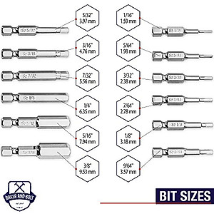 Allen Wrench Drill Bit Set (PREMIUM 24pc COMPLETE SAE and METRIC SET) /w Storage Case and Bit Holder - Hex Shank Magnetic Bit Set - THE GIFD COLLECTION - Fortified S2 Steel - Long 2in Heads for Drills