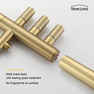 Freestanding Bathtub Faucet Floor Mount Tub Filler Faucet with Handheld Shower 360° Swivel Bathtub Faucet Set with Stainless Steel Water Supply Pipe, Brushed Gold