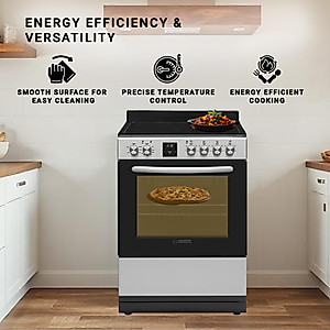 Equator Stainless Steel Electric Stove with Convection Oven, Air Fryer & Ceramic Cooktop 24-Inch, 4 Burners - Kitchen Cooking Range (SS)