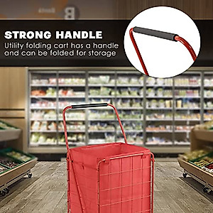 Juggernaut Carts Folding Shopping Cart, 110 lbs Capacity, Red Powder Coated Steel, Rubber Caster Wheels, Handle, Folds for Storage