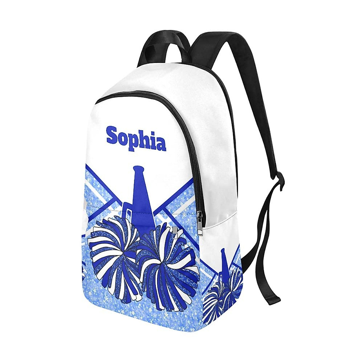 CUXWEOT Personalized Cheerleader Blue Backpack with Name Custom Travel Bag for women Men